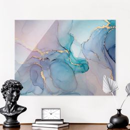 Bilderwelten Glasbild originell modern pastell Aquarell - Aquarell Pastell T&uuml;rkis mit Gold - Deko Wohnzimmer Schlafzimmer