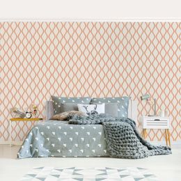 Bilderwelten Fototapete Vliestapete Vintage Wandtapete rosa - Retro Muster mit Wellen in pfirsich - Geometrisch Wohnzimmer Schlafzimmer