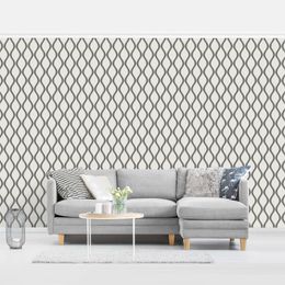 Bilderwelten Fototapete Vliestapete Vintage Wandtapete grau - Retro Muster mit Wellen in anthrazit - Geometrisch Wohnzimmer Schlafzimmer