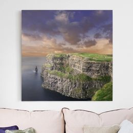 Bilderwelten Leinwandbild Strand modern Kunstdruck gr&uuml;n - Cliffs Of Moher - Landschaft XXL Wohnzimmer Schlafzimmer