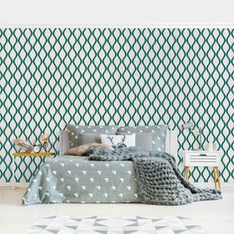 Bilderwelten Fototapete Vliestapete Vintage Wandtapete t&uuml;rkis - Retro Muster mit Wellen in smaragd - Geometrisch Wohnzimmer Schlafzimmer