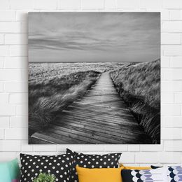 Bilderwelten Leinwandbild Strand Motiv Kunstdruck schwarz weiss - D&uuml;nenweg auf Sylt II - D&uuml;nen XXL Wohnzimmer Schlafzimmer