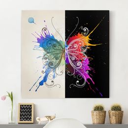 Bilderwelten Leinwandbild Tiere modern Aquarell Leinwanddruck - Aquarell Kontrast - Schmetterlinge XXL Kinderzimmer Baby M&auml;dchen Jungen