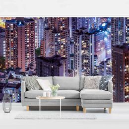 Bilderwelten Fototapete Stadt Motiv Wandtapete grau - Hongkong Lichtermeer - Asia Wohnzimmer Schlafzimmer