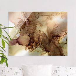 Bilderwelten Glasbild originell Abstrakt braun Glas Wandbild - Goldbraune Explosion I - Deko Wohnzimmer Schlafzimmer