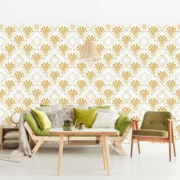 Bilderwelten Fototapete Vliestapete Vintage Wandtapete gold - Glitzeroptik mit Art Deco Muster in Gold - Geometrisch Wohnzimmer Schlafzimmer