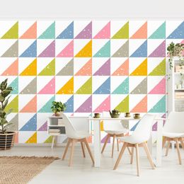 Bilderwelten Fototapete Vliestapete Shabby Wandtapete bunt - Geometrisches Muster mit Dreiecken in Bunt - Geometrisch Wohnzimmer Schlafzimmer