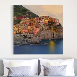 Bilderwelten Leinwandbild Strand modern Kunstdruck orange - Bunte K&uuml;stenstadt - Skylines XXL Wohnzimmer Schlafzimmer