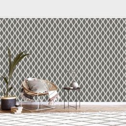 Bilderwelten Fototapete Vliestapete Vintage Wandtapete grau - Retro Muster mit gl&auml;nzenden Wellen in anthrazit - Geometrisch Wohnzimmer Schlafzimmer