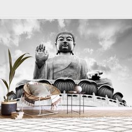 Bilderwelten Fototapete Spirituell Orientalisch Wandtapete schwarz weiss - Gro&szlig;er Buddha Schwarz-Wei&szlig; - Buddha Wohnzimmer Schlafzimmer