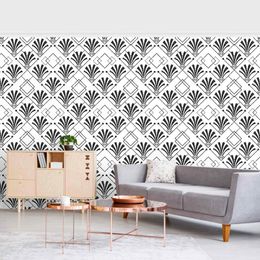 Bilderwelten Fototapete Vliestapete Vintage Wandtapete schwarz - Glitzeroptik mit Art Deco Muster in Schwarz - Geometrisch Wohnzimmer Schlafzimmer