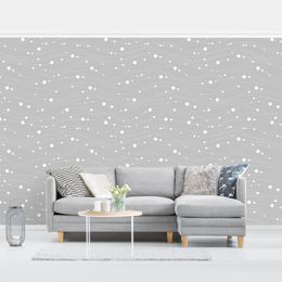Bilderwelten Fototapete Vliestapete Abstrakt Wandtapete grau - Punkte auf Wellen Muster vor Grau - Punkte Wohnzimmer Schlafzimmer