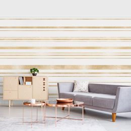 Bilderwelten Fototapete Vliestapete modern Wandtapete gold - Goldene Glitzer Streifen - Streifen Wohnzimmer Schlafzimmer