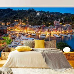 Bilderwelten Fototapete Stadt Motiv Wandtapete orange - Nacht im Hafen von Portofino - Architektur Wohnzimmer Schlafzimmer