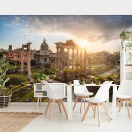 Bilderwelten Fototapete Stadt Motiv Wandtapete orange - Forum Romanum bei Sonnenaufgang - Architektur Wohnzimmer Schlafzimmer