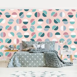 Bilderwelten Fototapete Vliestapete modern Wandtapete pastell - Geometrisches Muster Halbkreise in Pastell - Punkte Wohnzimmer Schlafzimmer