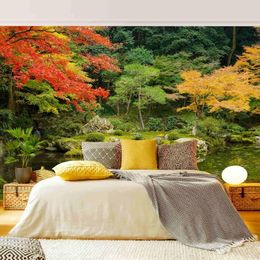Bilderwelten Fototapete Natur Motiv Wandtapete gr&uuml;n - Japanischer Stadtpark - Asia Wohnzimmer Schlafzimmer