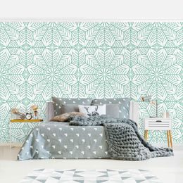Bilderwelten Fototapete Spirituell Orientalisch Fliesenoptik blau - Marokkanisches XXL Fliesenmuster in T&uuml;rkis - Geometrisch Wohnzimmer Schlafzimmer