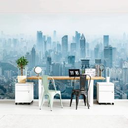 Bilderwelten Fototapete Stadt Motiv Wandtapete blau - K&uuml;hles Shanghai - Architektur Wohnzimmer Schlafzimmer