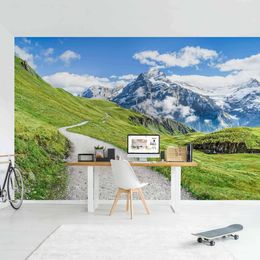 Bilderwelten Fototapete Natur Motiv Wandtapete gr&uuml;n - Grindelwald Panorama - Schweiz Wohnzimmer Schlafzimmer