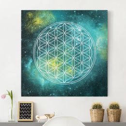 Bilderwelten Leinwandbild Spirituell modern Kunstdruck weiss - Blume des Lebens im Licht der Sterne - Wandbild XXL Wohnzimmer Schlafzimmer