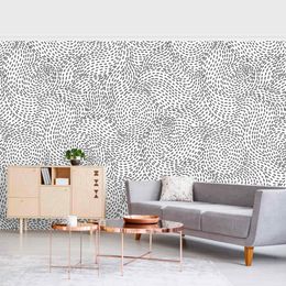Bilderwelten Fototapete Vliestapete modern Wandtapete schwarz weiss - Gestricheltes Kringelmuster in Grau - Geometrisch Wohnzimmer Schlafzimmer