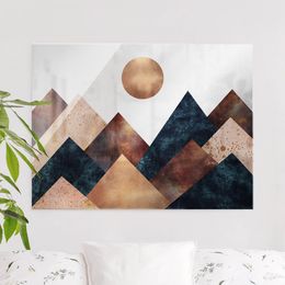 Bilderwelten Glasbild originell Abstrakt gold Aquarell - Geometrische Berge Bronze - Deko Wohnzimmer Schlafzimmer