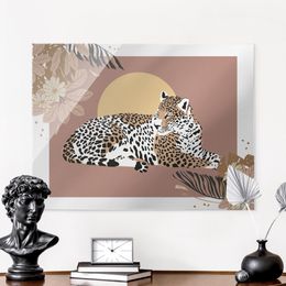 Bilderwelten Glasbild Safari Tiere - Leopard im Sonnenuntergang