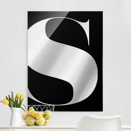 Bilderwelten Glasbild Buchstaben & Zahlen modern schwarz weiss Glas Wandbild - Antiqua Letter S Schwarz - Deko Jugendzimmer
