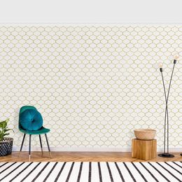 Bilderwelten Fototapete Vliestapete Orientalisch Aquarell gold - Marokkanisches Aquarell Linienmuster Gold - Geometrisch Wohnzimmer Schlafzimmer