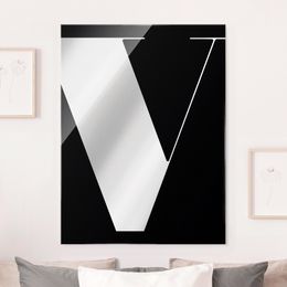 Bilderwelten Glasbild Buchstaben & Zahlen modern schwarz weiss Glas Wandbild - Antiqua Letter V Schwarz - Deko Jugendzimmer
