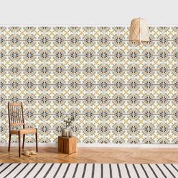 Bilderwelten Fototapete Vliestapete Orientalisch Fliesenoptik gelb - Marokkanische Fliesen in Blau und Ocker - Geometrisch Wohnzimmer Schlafzimmer