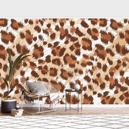 Bilderwelten Fototapete Tiere modern Aquarell braun - Leomuster mit Aquarellstruktur in Braunt&ouml;nen - Katze Wohnzimmer Schlafzimmer
