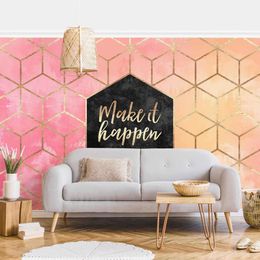Bilderwelten Fototapete Spr&uuml;che Abstrakt Aquarell gold - Make It Happen Geometrie Pastell - Geometrisch Wohnzimmer Schlafzimmer