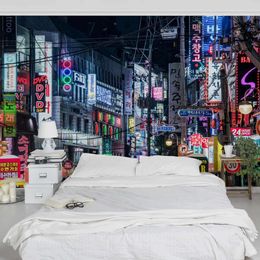 Bilderwelten Fototapete Stadt Motiv Wandtapete bunt - Nachtleben von Seoul - Architektur Wohnzimmer Schlafzimmer