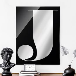 Bilderwelten Glasbild Buchstaben & Zahlen modern schwarz weiss Glas Wandbild - Antiqua Letter J Schwarz - Deko Jugendzimmer