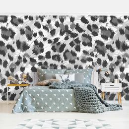 Bilderwelten Fototapete Tiere modern Aquarell grau - Leomuster mit Aquarellstruktur in Grau - Katze Wohnzimmer Schlafzimmer