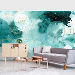 Bilderwelten Fototapete originell Abstrakt Aquarell t&uuml;rkis - Magischer goldener Sternenhimmel - Himmel Wohnzimmer Schlafzimmer