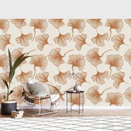 Bilderwelten Fototapete Vliestapete Tropisch Wandtapete beige - Gro&szlig;e Gingkobl&auml;tter in Beige - Pflanzen Wohnzimmer Schlafzimmer