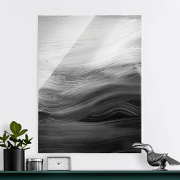 Bilderwelten Glasbild originell Abstrakt schwarz weiss Glas Wandbild - Geschwungene Wellen Schwarz Wei&szlig; - Deko Wohnzimmer Schlafzimmer
