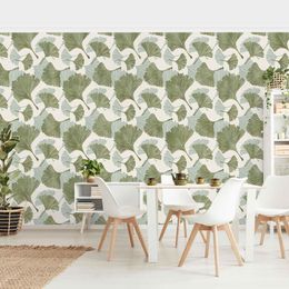 Bilderwelten Fototapete Vliestapete Tropisch Wandtapete gr&uuml;n - Gro&szlig;er Ginkgobl&auml;tterregen in Gr&uuml;n - Pflanzen Wohnzimmer Schlafzimmer