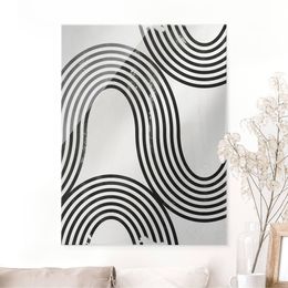 Bilderwelten Glasbild originell modern schwarz weiss Glas Wandbild - Geometrische Wellen Schwarz Wei&szlig; I - Deko Wohnzimmer Schlafzimmer