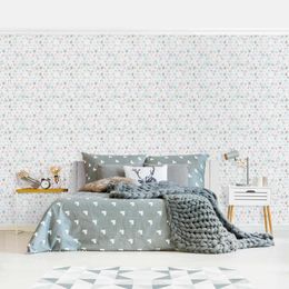 Bilderwelten Fototapete Vliestapete modern Fliesenoptik rosa - Marmor Hexagone Rose und Meerblau - Geometrisch Wohnzimmer Schlafzimmer