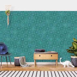 Bilderwelten Fototapete Vliestapete Orientalisch Wandtapete t&uuml;rkis - Marokkanisches Blumen Muster - Geometrisch Wohnzimmer Schlafzimmer