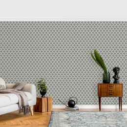 Bilderwelten Fototapete Vliestapete Orientalisch Wandtapete grau - Marokkanisches Muster mit Ornamenten vor Grau - Geometrisch Wohnzimmer Schlafzimmer