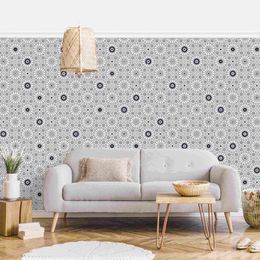 Bilderwelten Fototapete Vliestapete Orientalisch Wandtapete blau - Marokkanische Blumen Linienmuster - Geometrisch Wohnzimmer Schlafzimmer