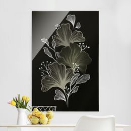 Bilderwelten Glasbild Illustration gr&uuml;n Glas Wandbild - Illustration Ginkobl&auml;tter Dunkelgr&uuml;n - Deko Wohnzimmer Schlafzimmer