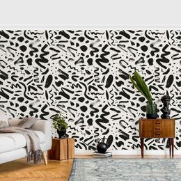Bilderwelten Fototapete Vliestapete modern Wandtapete schwarz weiss - Moderne Pinselstriche in Schwarz - Deko Wohnzimmer Schlafzimmer