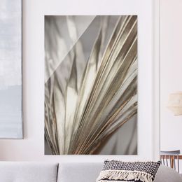 Bilderwelten Glasbild Tropisch gold Glas Wandbild - Goldene Palmenbl&auml;tter II - Deko Wohnzimmer Schlafzimmer