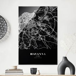 Bilderwelten Glasbild Spr&uuml;che Illustration schwarz weiss Glas Wandbild - Stadtplan Havanna - Klassik Schwarz - Karten Wohnzimmer Schlafzimmer